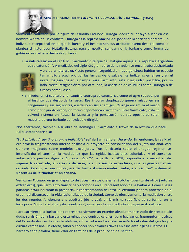 SARMIENTO- FACUNDO O CIVILIZACI-N Y BARBARIE-APROXIMACIONES | PDF