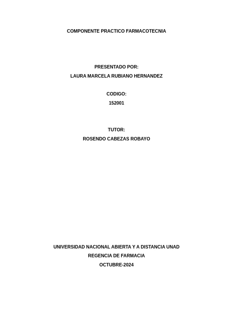 Componente Practico Farmacotecnia | PDF | Concentración | Solubilidad