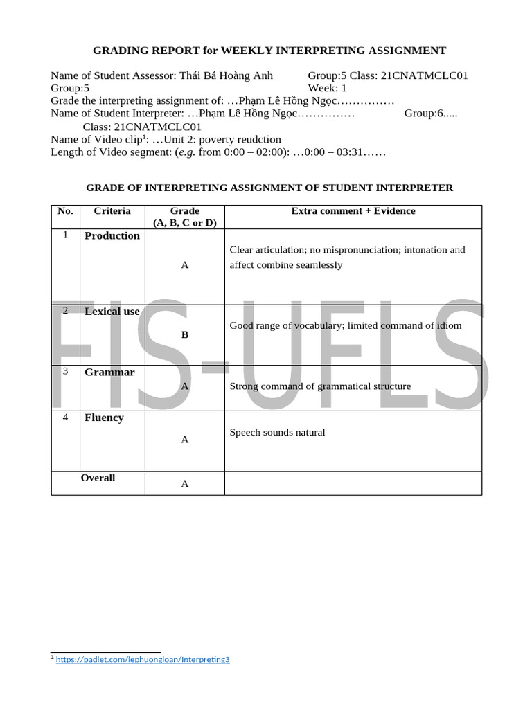 Grading Report For Weekly Interpreting 3 Assignment 2 | PDF | Speech | Idiom
