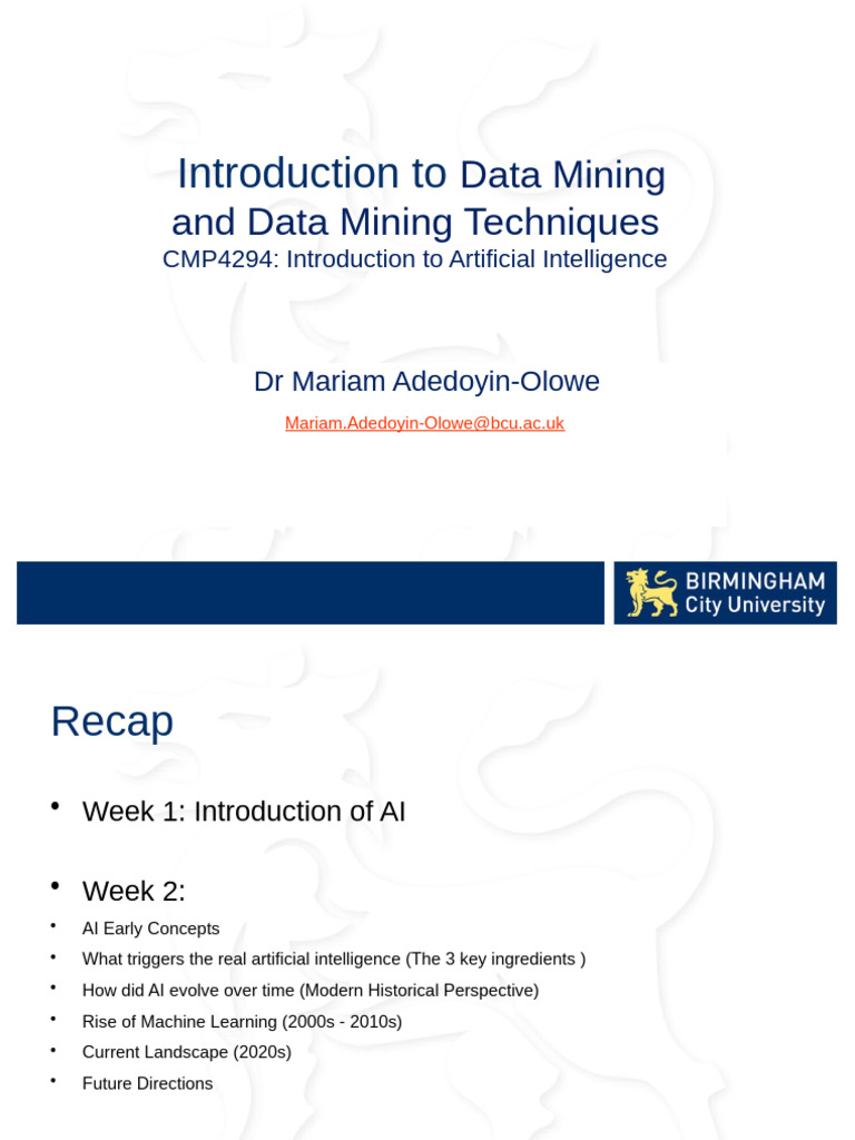Week 4 - Introduction to Data Mining and Data Mining Techniques (3) | PDF | Data Mining | Time ...