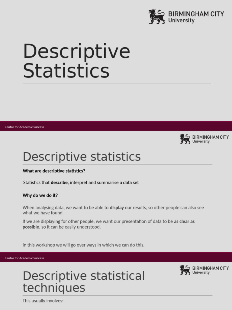 Descriptive Statistics Workshop Guide | PDF | Histogram | Mean