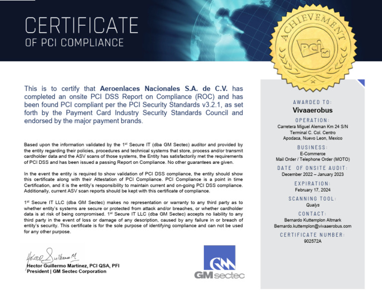 PCI-Compliance-Certificate-Viva-2023 | PDF | Payment Card Industry Data ...