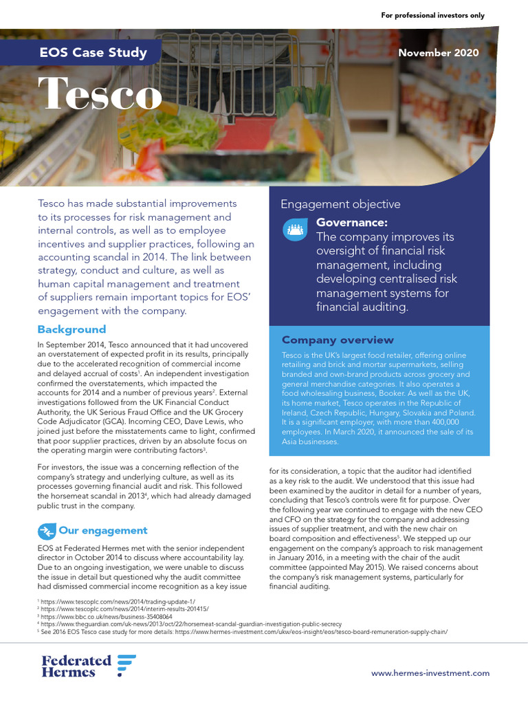 Eos Tesco Case Study November 2020 | PDF | Tesco | Audit Committee