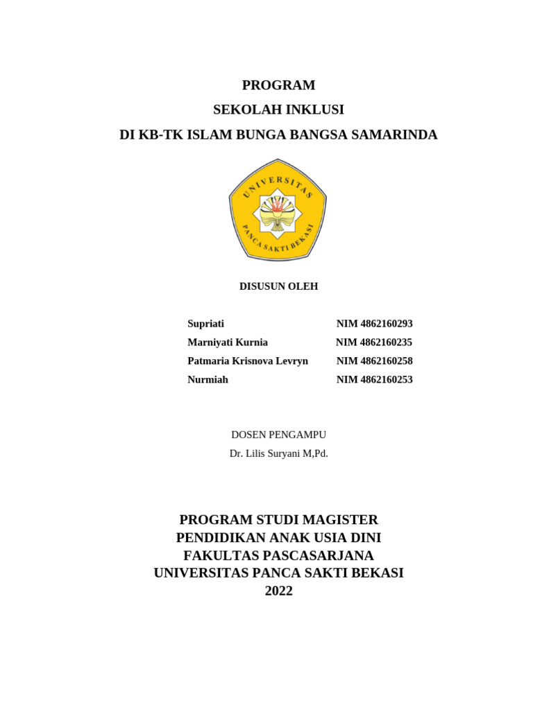 K7 Laporan Program Sekolah Inklusi di KB-TK Bunga Bangsa Samarinda (2) | PDF