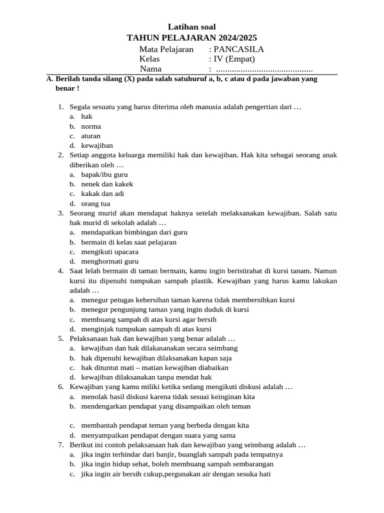 Latihan Soal PANCASILA | PDF