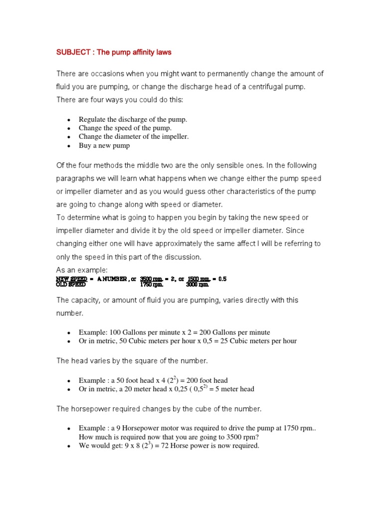 Pump Affinity Laws | PDF | Foot (Unit) | Pump