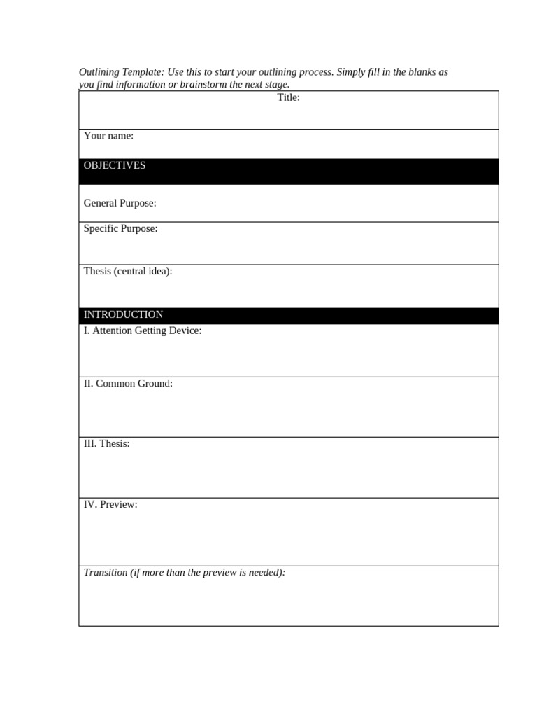 Student Speech Outline Guide | PDF