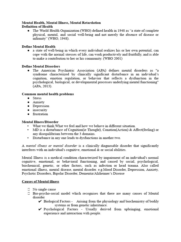 Unit 5.2 Mental Health - Mental Illness - Mental Retardation | PDF ...