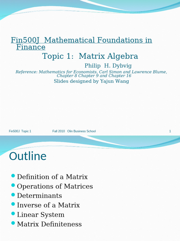Matrix Algebra in Finance Fundamentals | PDF | Matrix (Mathematics ...