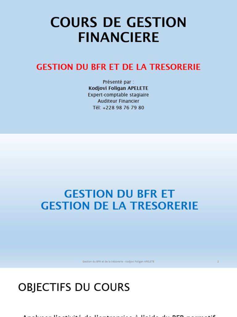 Gestion du BFR et de la trésorerie PDF | PDF | Fonds de roulement | Bilan comptable
