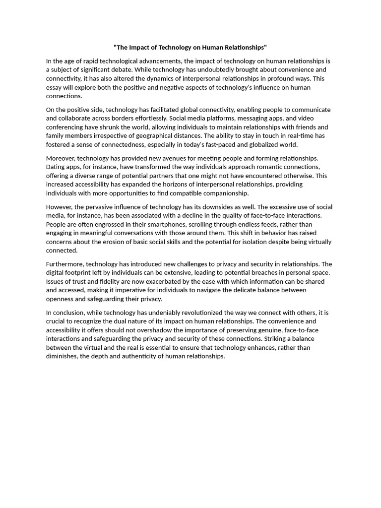 Technology and Human Relationships | PDF | Interpersonal Relationships ...