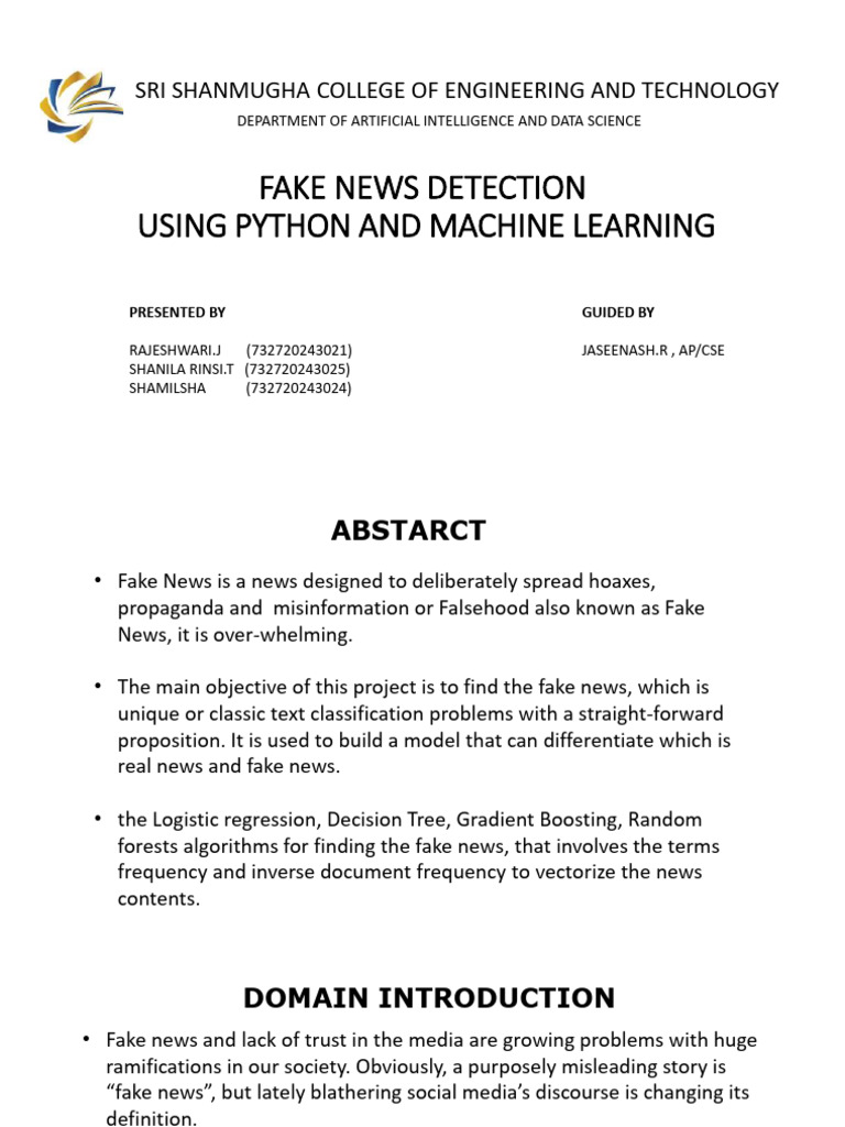 fake news detection ppt | PDF | Statistical Classification | Regression ...