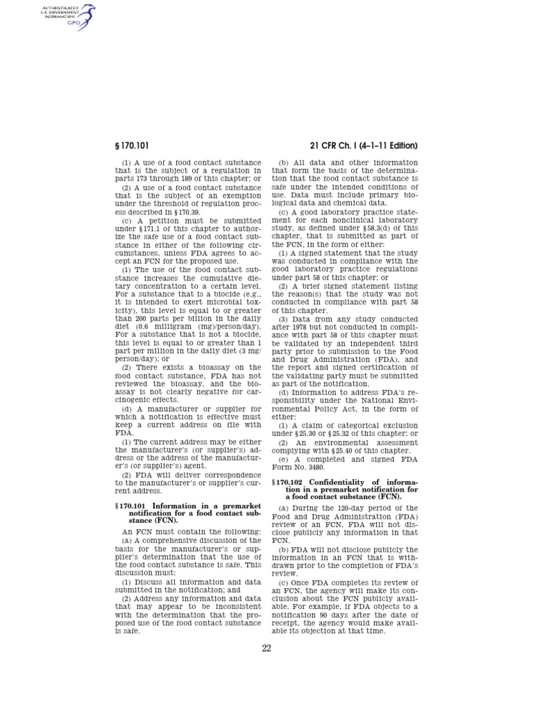 US - CFR-2011-title21-vol3-sec170-101 (EN) | PDF | Food And Drug ...