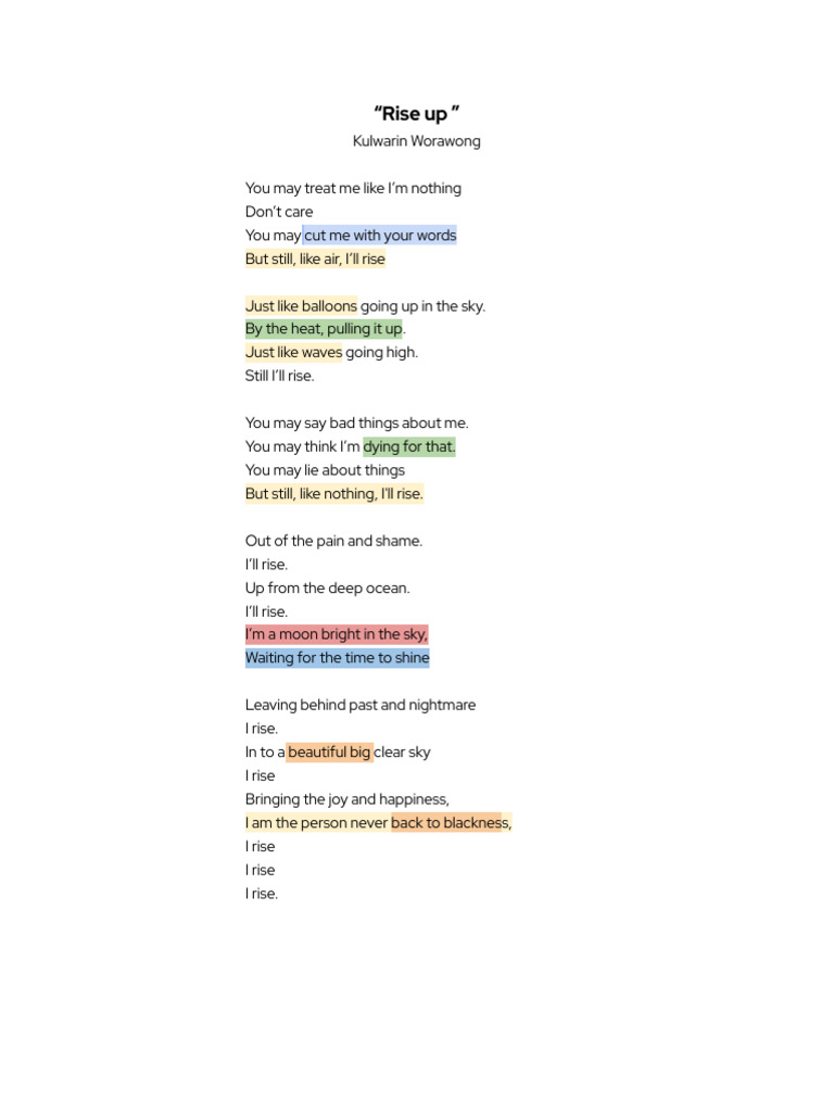 "Empowerment Poem: I Rise" | PDF