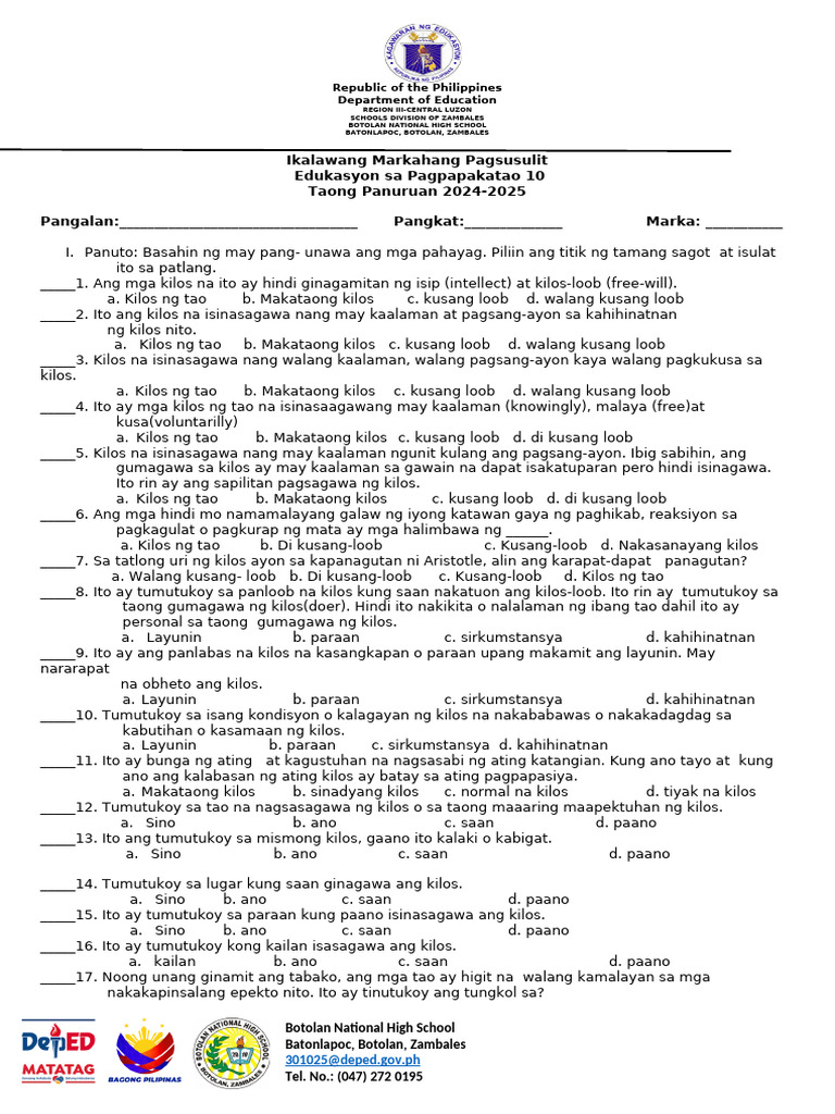EsP-10-Q2-FINAL-EXAM-2024-2025(1) | PDF