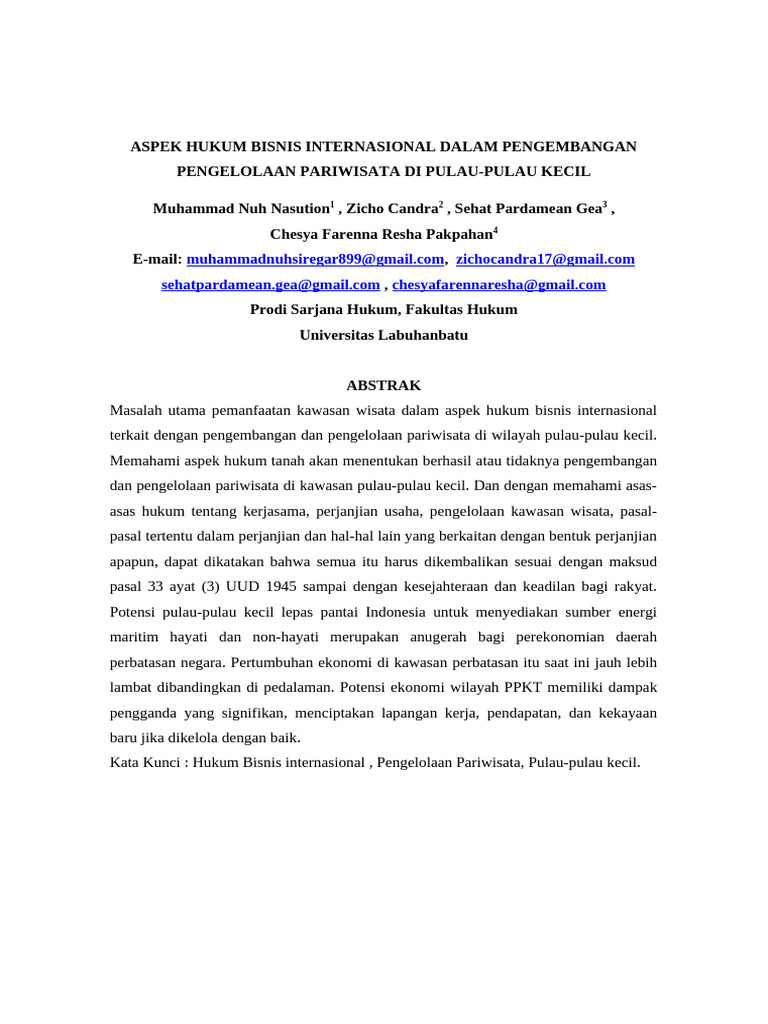 Aspek Hukum Bisnis Dalam Pengembangan Pengelolaan Pariwisata Di Pulau-Pulau Kecil | PDF