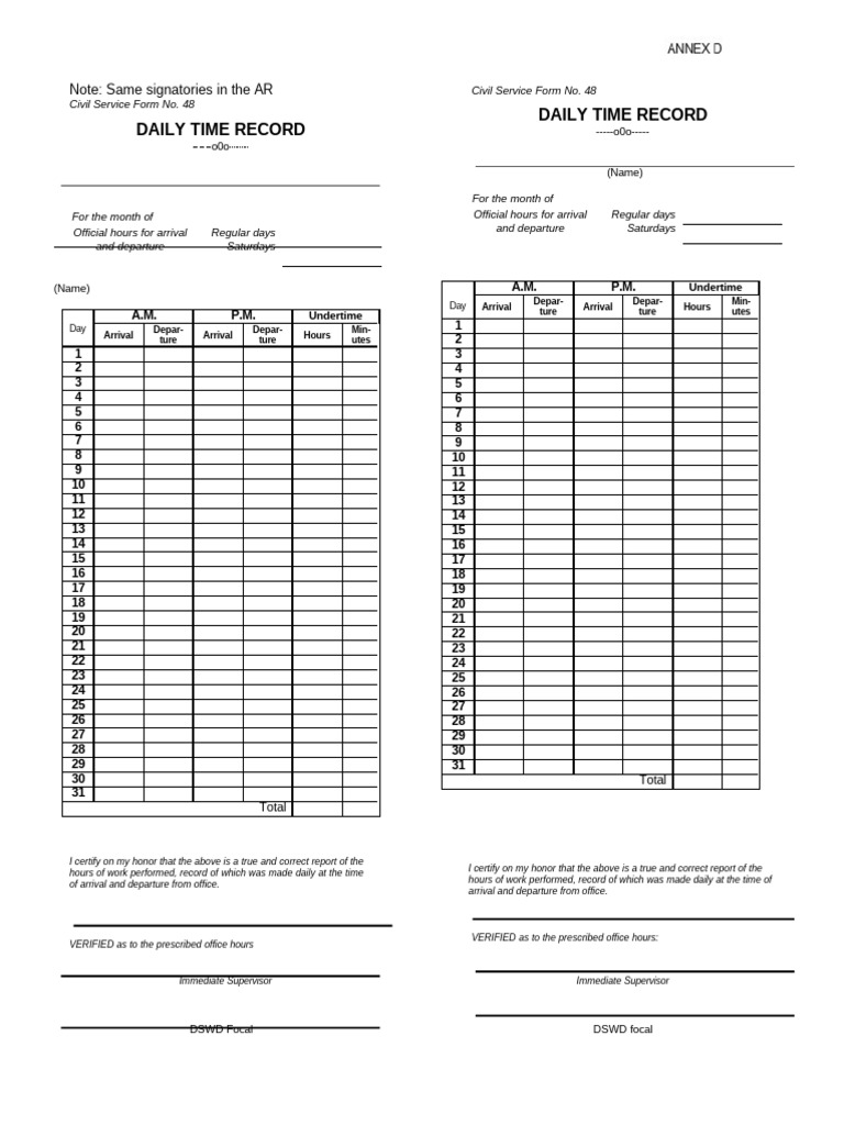 Annex D - Daily Time Record | PDF