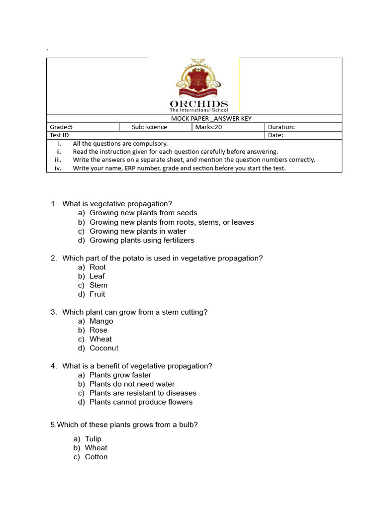Mock Paper Grade 5 Question | PDF | Plants | Agriculture