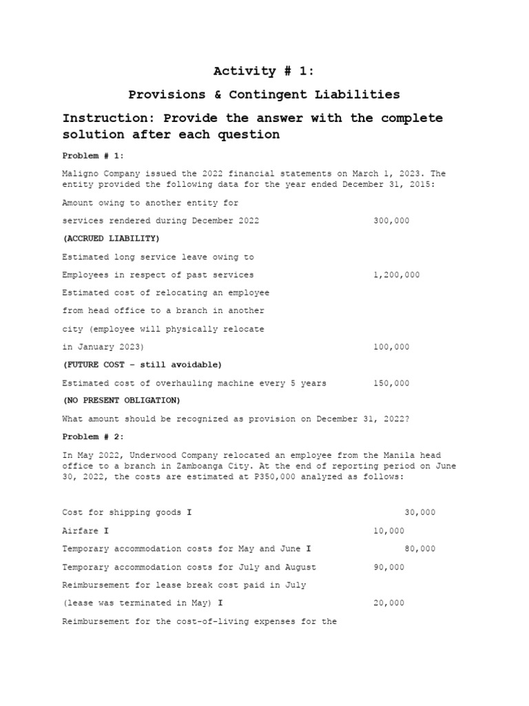 Activity 1 Provisions and Contingencies | PDF | Lawsuit | Private Law