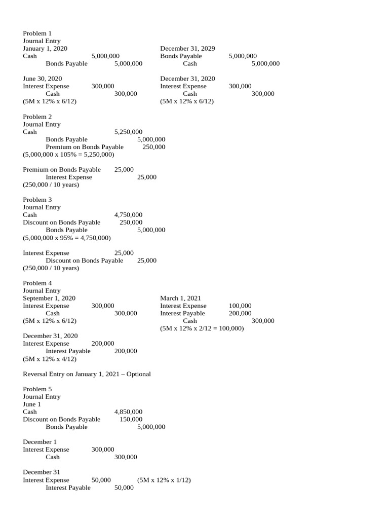 Bonds Payable Illustrative Problems Answer Pdf Bonds Finance