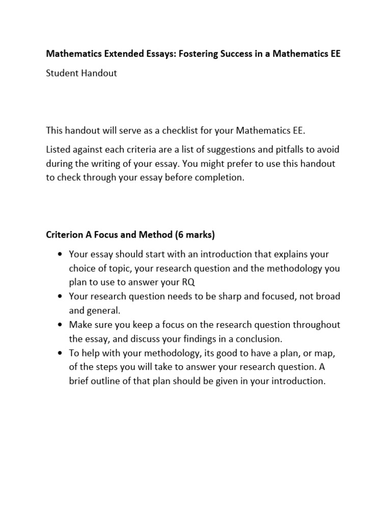 Handout 3 Checklist For A Maths EE | PDF | Mathematics | Essays