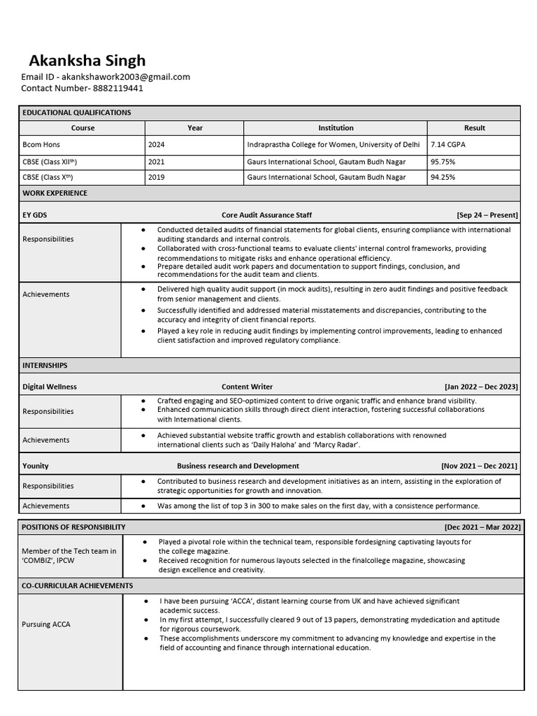 Akanksha Updated Cv (1) | PDF | Audit | Internal Control