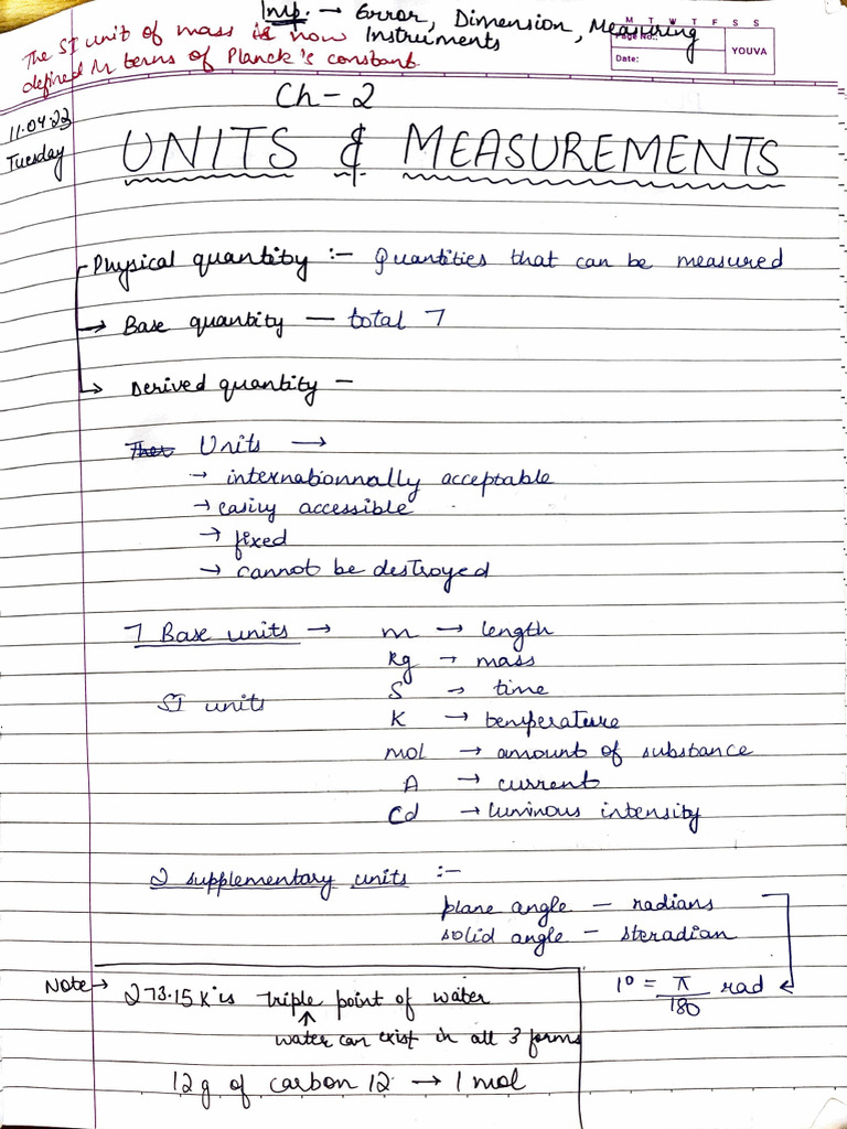 Units and Dimensions Notes | PDF