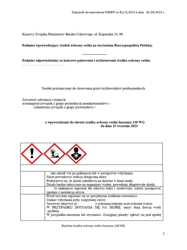 Inazuma 130 WG Etykieta | PDF