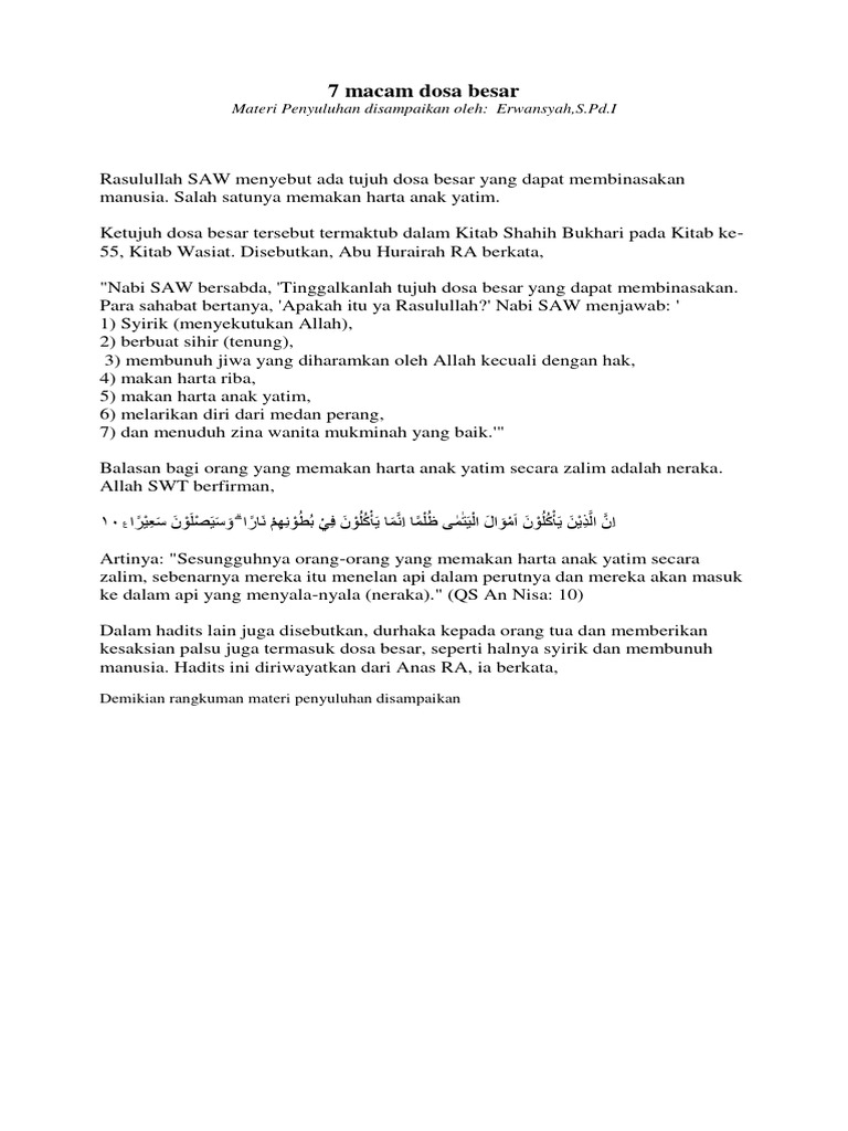 7 Dosa Besar dalam Islam | PDF