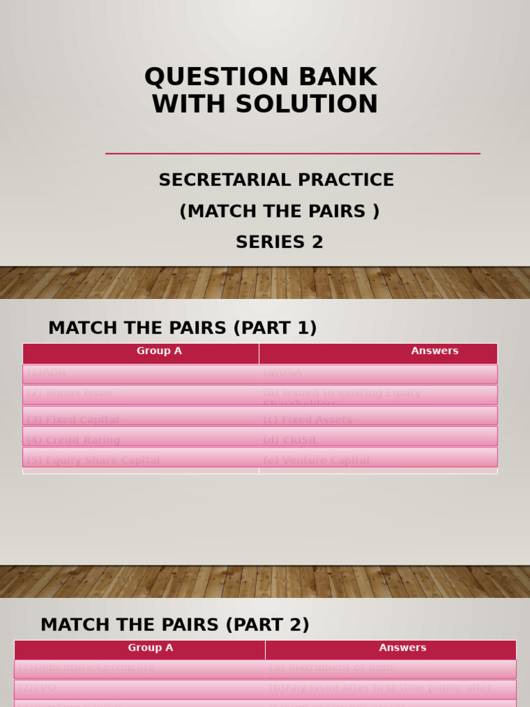 Match the Pairs Question Bank - Secretarial Practice | PDF