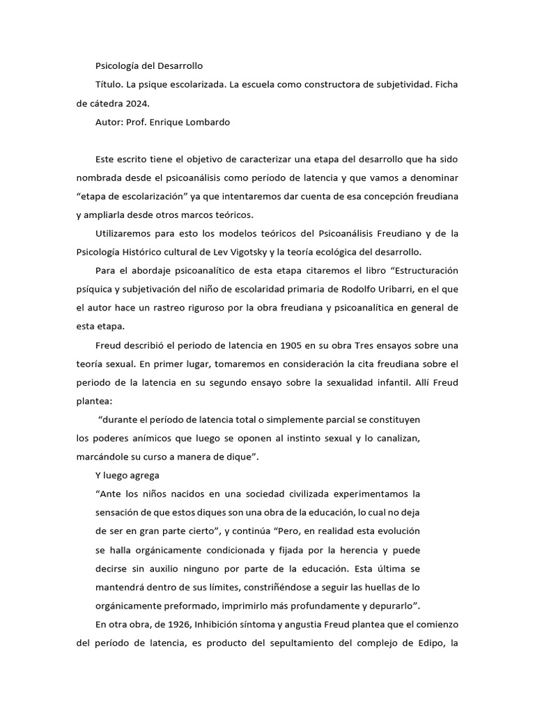 La escolarización y la psique infantil | PDF | Psicoanálisis | Sigmund ...