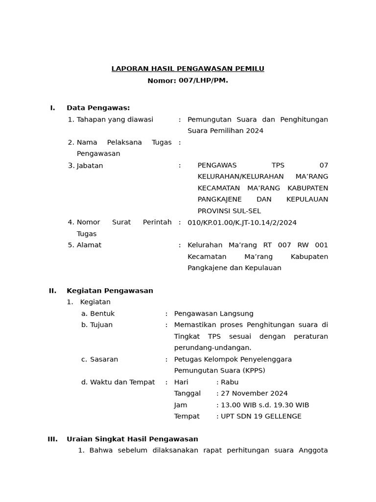 Form A LHP Hasil Pengawasan Penghitungan Liza | PDF