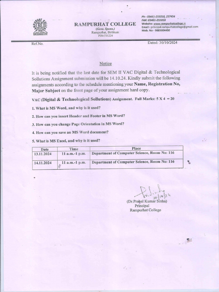ASSIGNMENT SUBMISSION SEM-2 EXAM-2024 VAC Digital & Technological Sollutions | PDF