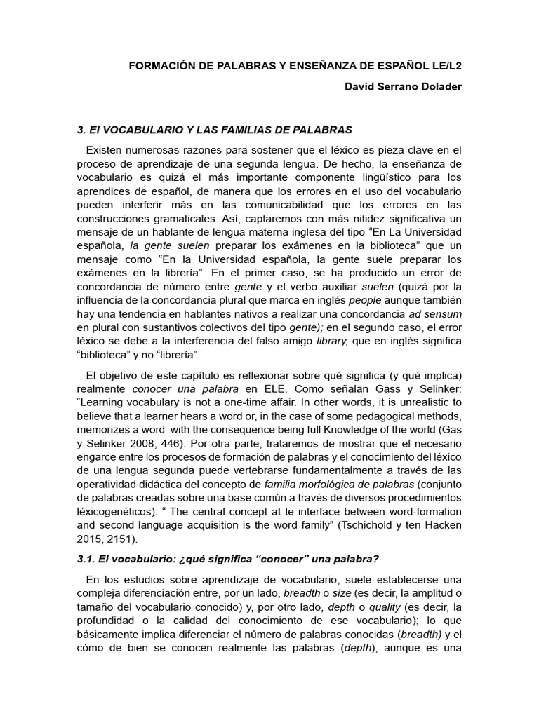 El Vocabulario Y Las Familias de Palabras: Formación de Palabras Y ...
