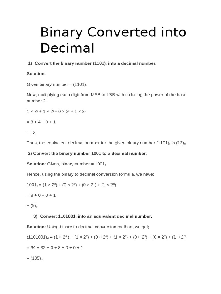 Binary Converted into Decimal | PDF | Lexicology | Encodings Binary Converted into Decimal | PDF | Lexicology | Encodings