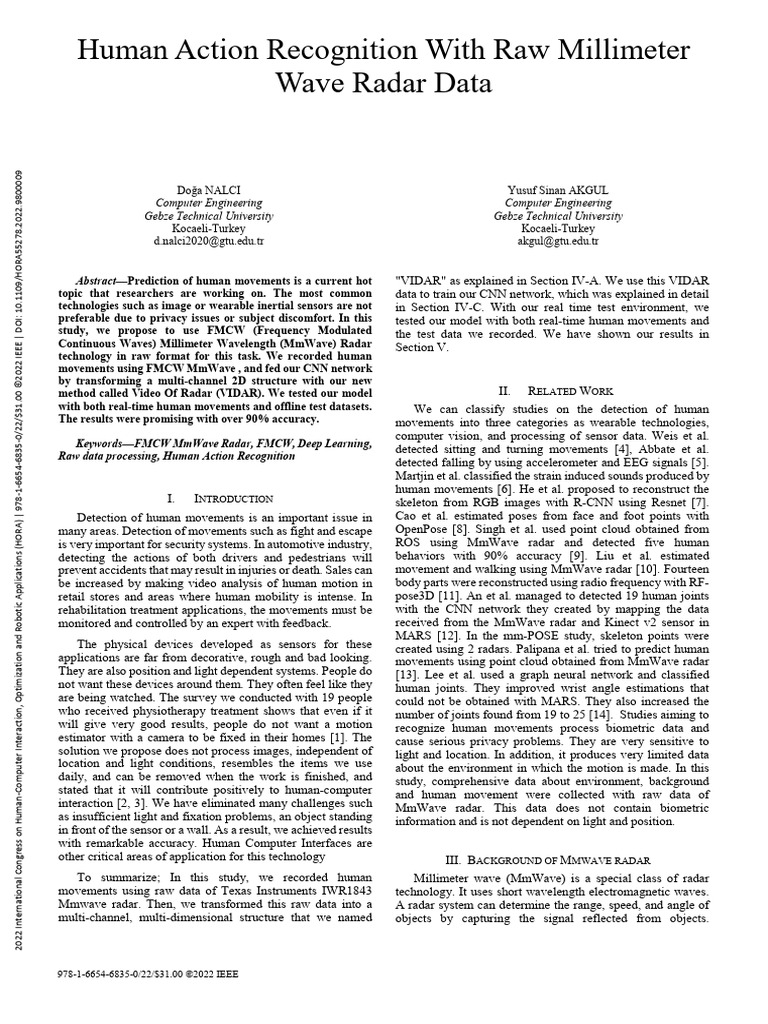 Human Action Recognition With Raw Millimeter Wave Radar Data | PDF ...