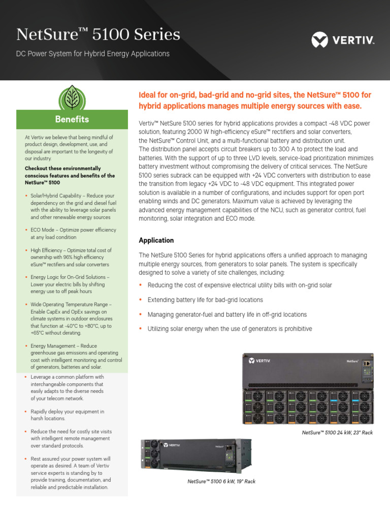 VERTIV Netsure 5100 Series For Hybrid Applications Data Sheet English ...