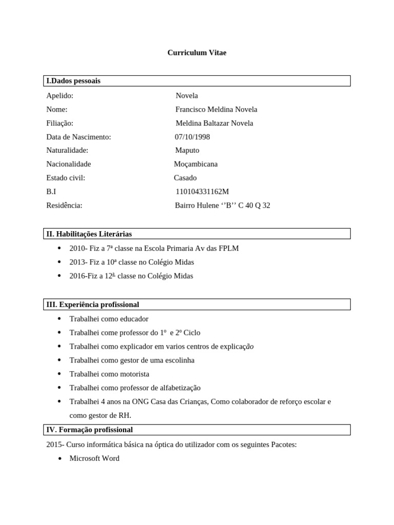 Curriculum Vitae Francisco Novela | PDF