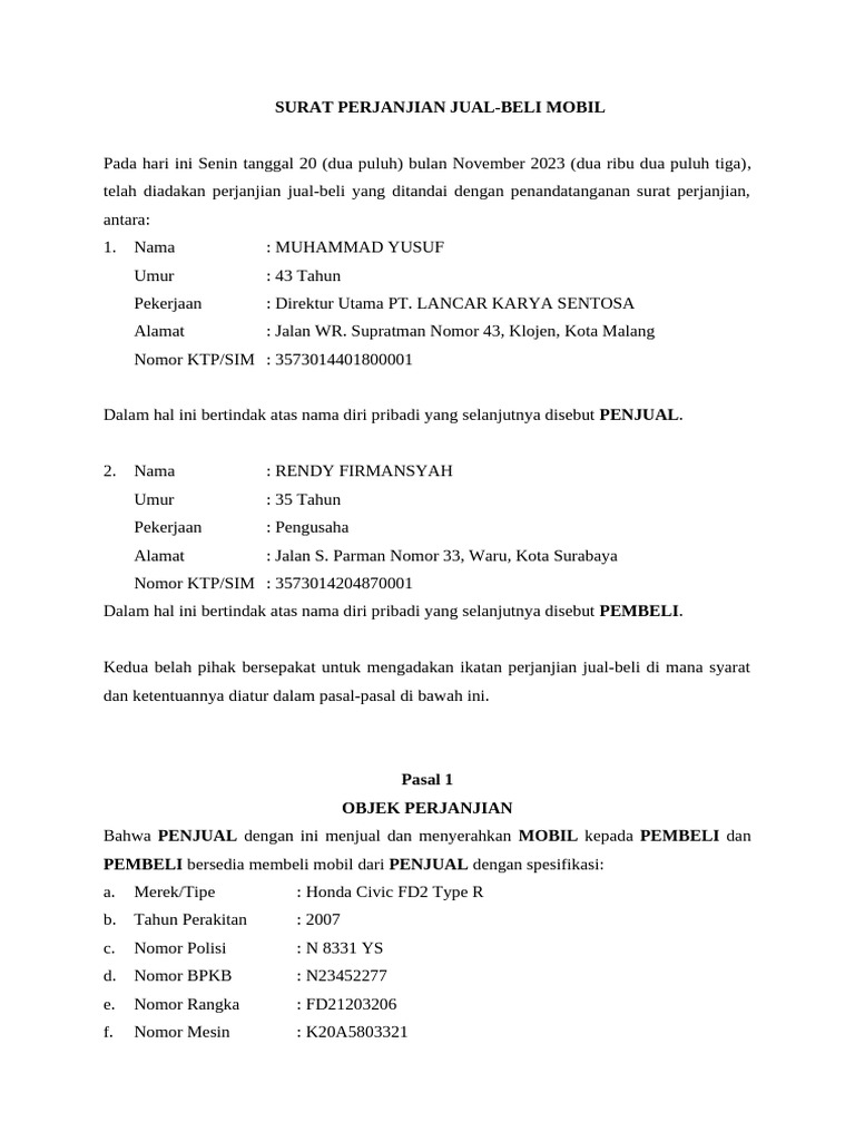 Prak - Perjanjian Jual Beli Amel 1 | PDF