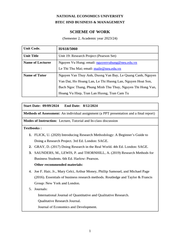 RP - Scheme of Work - S1-2425 | PDF | Methodology | Learning
