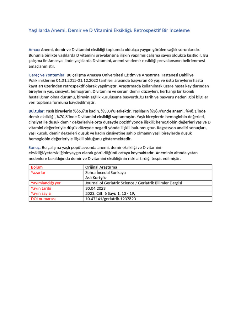 Yaşlılarda Anemi | PDF