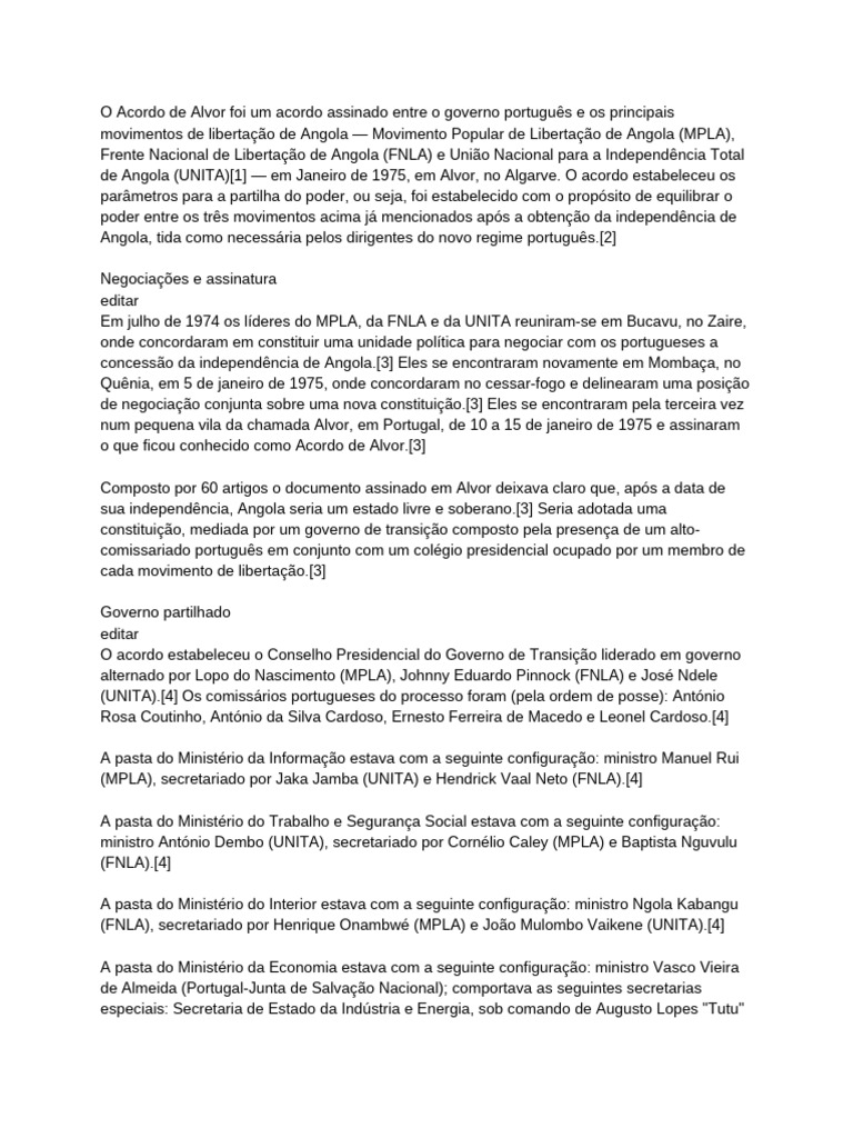 Acordo de Alvor: Fundamentos e Impactos | PDF | Angola