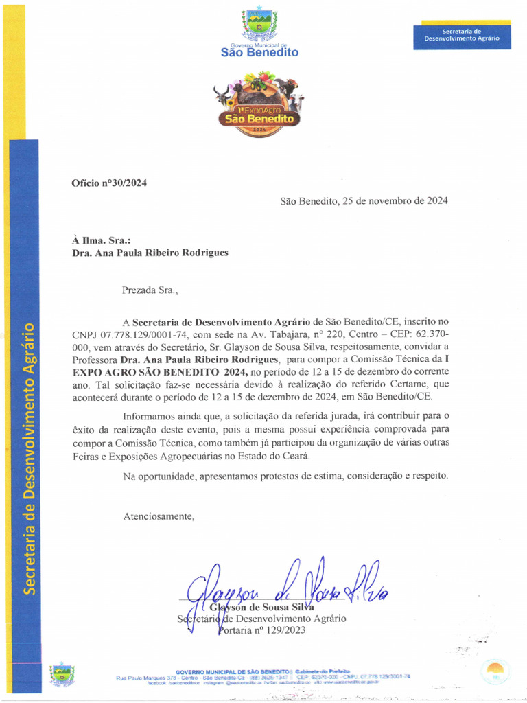 Ofício 30 Convite Dra Ana Paula Rodrigues | PDF