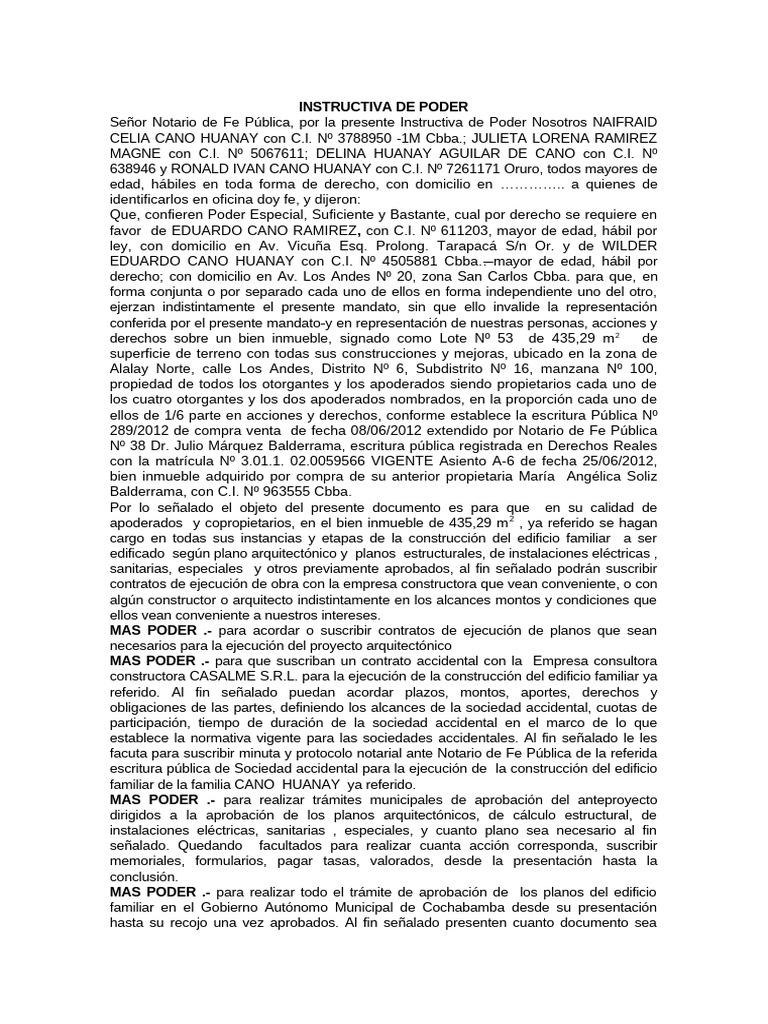 INSTRUCTIVA_DE_PODER_CORREGIDA PARA_ENVIAR_A_DON_EDUARDO_CANO | PDF