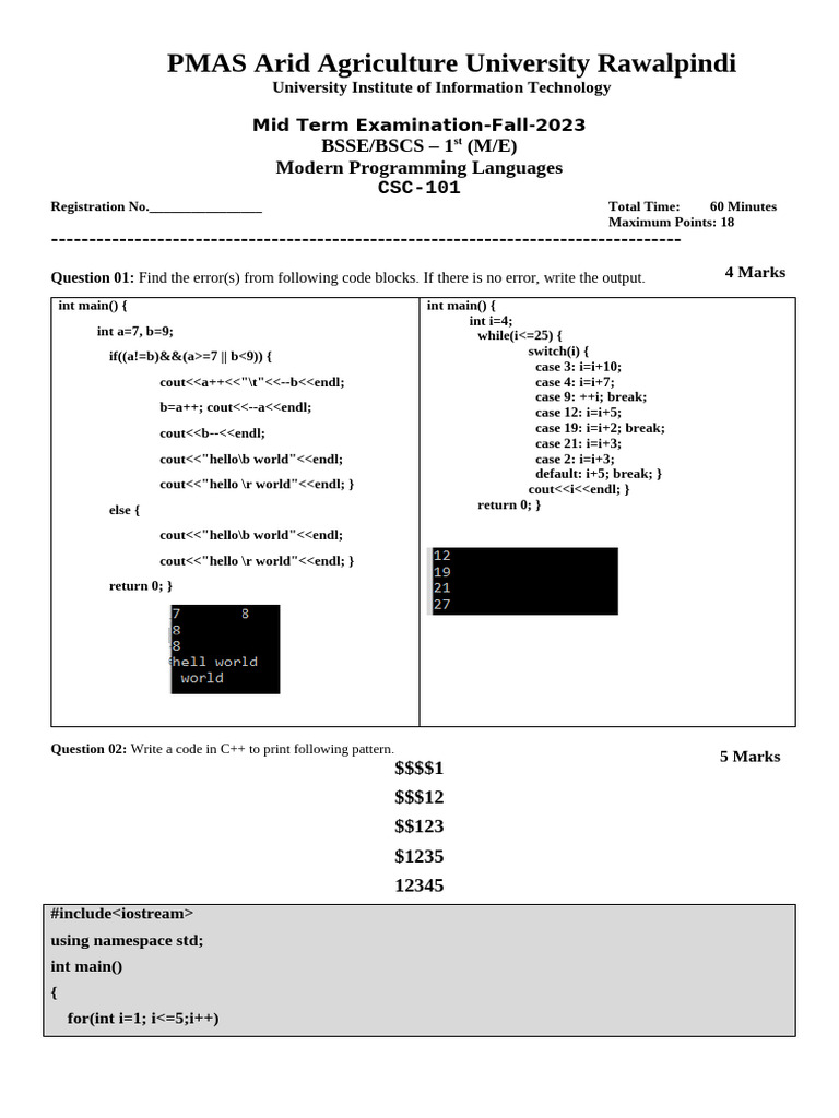 Mid paper 2023 | PDF | Software Engineering | Computer Programming
