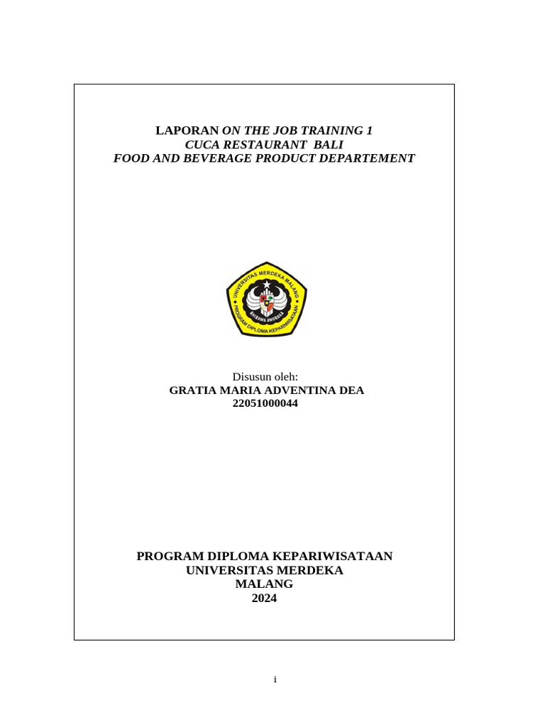 Laporan OJT di Cuca Restaurant Bali | PDF