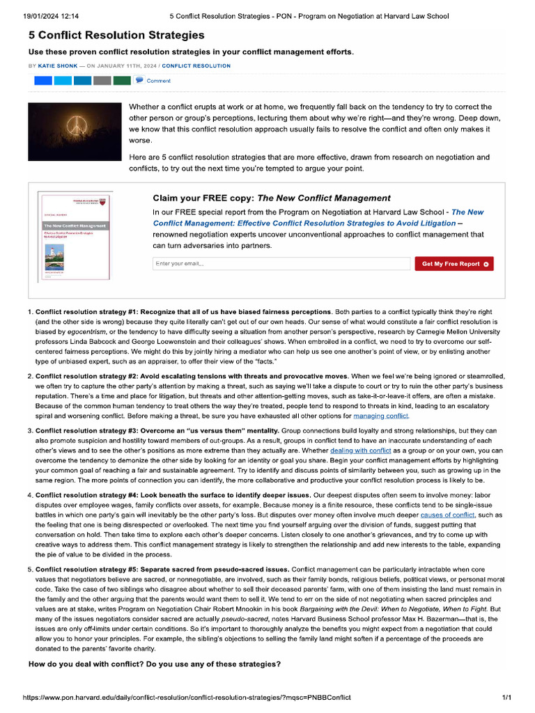 fme - HR 5 Conflict Resolution Strategies (PON Harvard) | PDF
