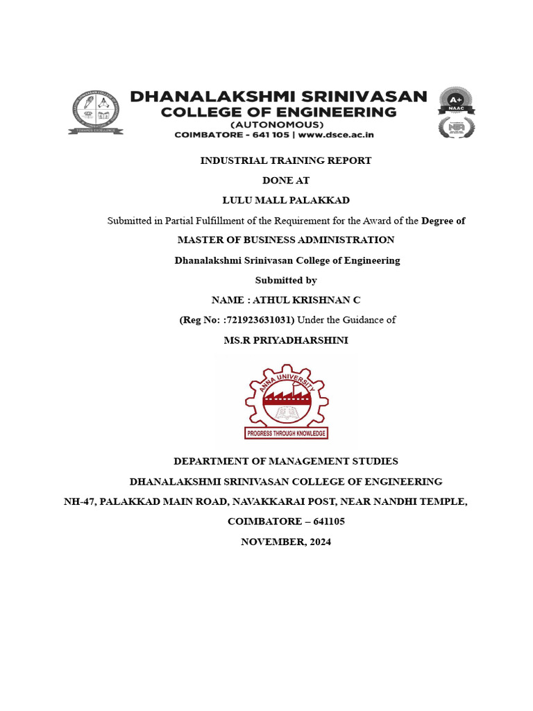 Organizational Study at Lulu Mall Palakkad | PDF | Logistics | Learning