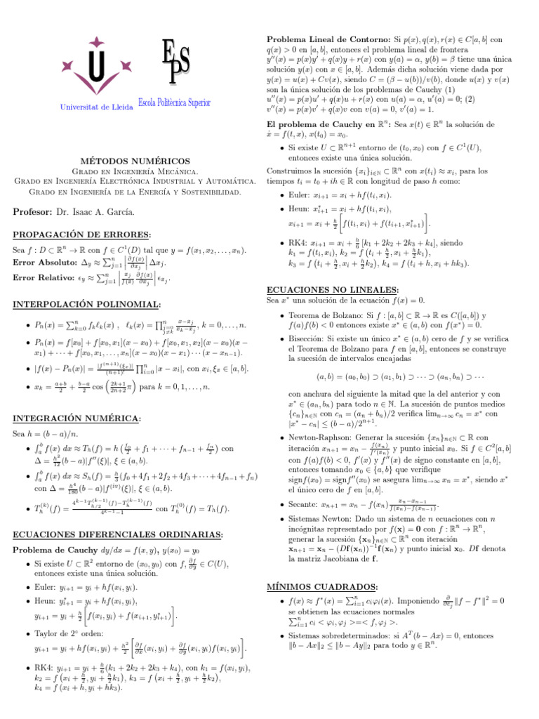 Formulari Metodes | PDF | Cálculo | Ecuaciones