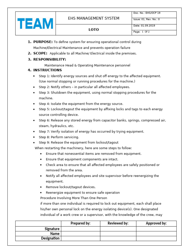OCP 19 -LOTO | PDF | Occupational Safety And Health | Safety